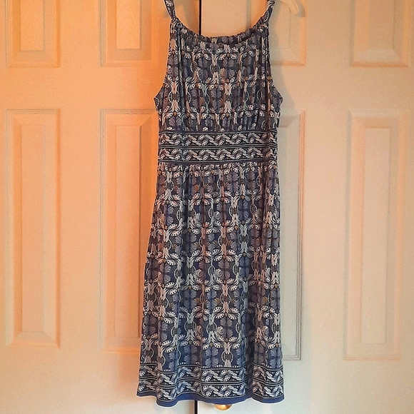 Max Studio | Dresses | Max Studio Blue White And Gold Summer Dress ...